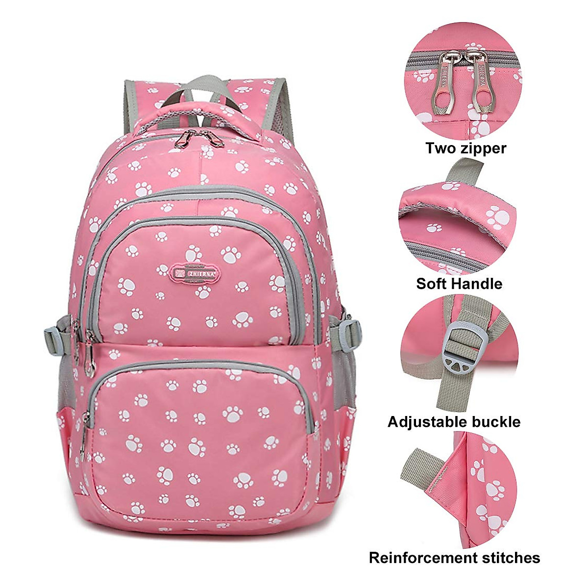 JiaYou School Backpack Dog Paw Prints Daypack For Teens Girls Primary School Students(Rose 3PCS,20L)