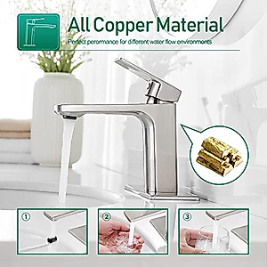 VOTON Bathroom Faucet Brushed Nickel Single Handle Bathroom Faucet 1 or 3 Hole Bathroom Sink Faucet with Deck Plate RV Bathroom Faucet 1.2 GPM