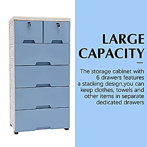 Goudergo Plastic Storage 6 Drawers,Closet Storage Drawers Organizer for Closets & Bedrooms & Nurseries & Playrooms & Entryways & As a Kids & Baby Dresser,Etc (Blue)