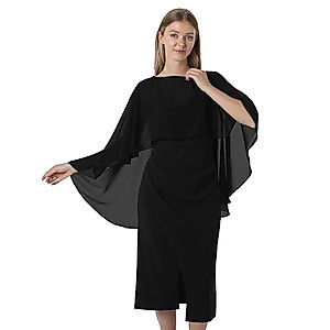 Hotshawl Capelets for women Chiffon Cape Shawls and Wraps for Evening Dress Wedding Capes Cover Up (Black)