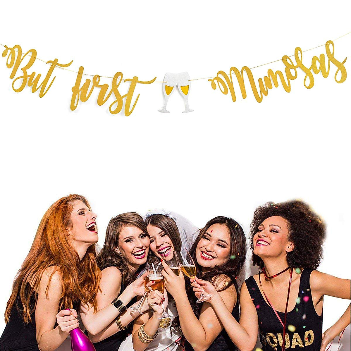 Mimosa Bar Sign But First Mimosas Gold Banner, Decorations for Bridal Shower Baby Shower Bubbly Bar Champagne Brunch Bachelorette Party Engagement Wedding Graduation Fiesta Birthday Party