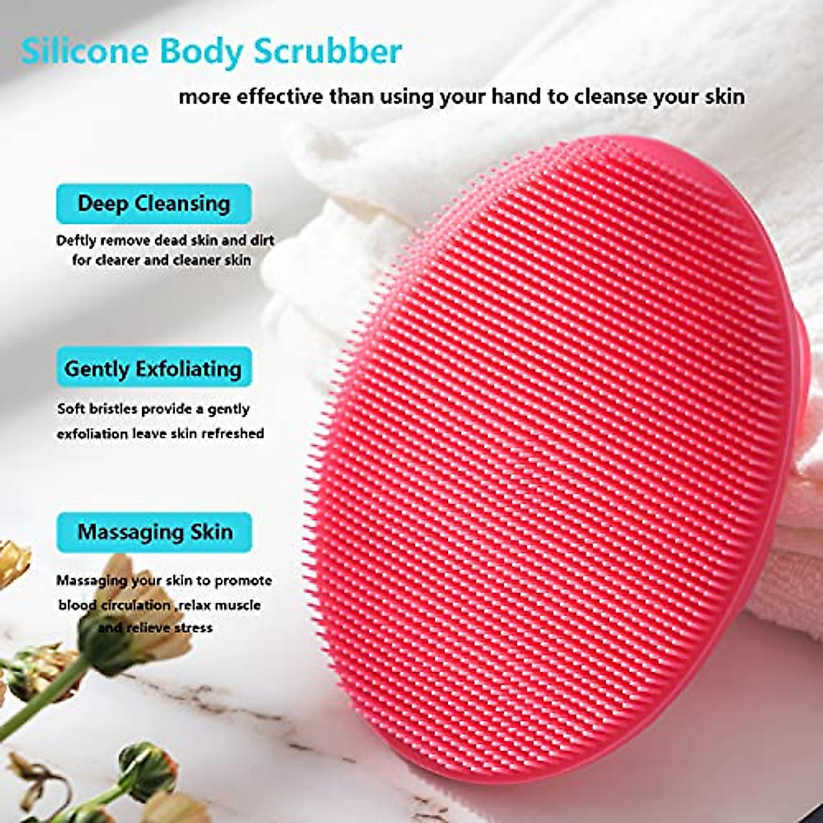 YEADMAL Silicone Body Scrubber Shower Cleansing Brush Pad Bath Exfoliating Soft Bristles SPA Massage Skin Care Tool,for Sensitive and All Kinds of Skin (Pink)