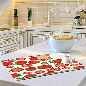 Baofu Dish Drying Mat for Kitchen Counter, Summer Strawberry Fruit Ultra Absorbent Reversible Microfiber Dishes Drying Rack Pad Heat-resistant Mats 16x18in