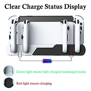 ZNKG Switch Controller Charging Dock Station Compatible with Nintendo Switch & OLED Model with 4 Joy-con Charging Slots, Joy Con Charger Stand Station for Nintendo Switch with 2 Game Card Slots Dobe