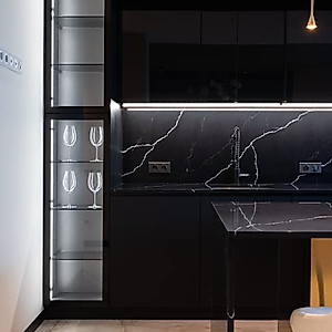 HYPERTAI Black Wallpaper, 12 Inch x 78.7 Inch Self Adhesive Peel and Stick Wall Paper Removable Kitchen Wallpaper Vinyl Black Wallpaper Cabinet Furniture Countertop Shelf Paper