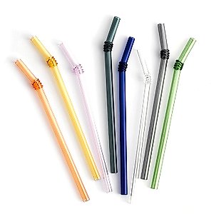 8 Pack EMPO Glass Straws Colored - 8" x 8mm Perfect Reusable Straw - Smoothies, Tea, Juice, Water, Essential Oils Gift with 2 Cleaning Brush MultiColor