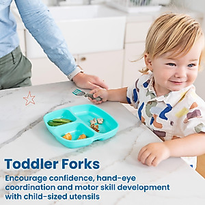 ECR4Kids-ELR-18104 My First Meal Pal Toddler Forks, BPA-Free and Dishwasher Safe Utensils for Babies and Kids, Children's Flatware for Self-Feeding, White/Light Grey (3-Pack)