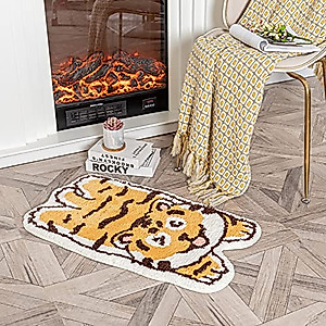 Tiger Shaped Bath Rugs for Bathroom Non Slip, Animals Print Area Rug Water Absorption Small Cute Tiger Bath Mat Cartoon Carpet for Kitchen Floor Door Mat Bedroom Playmat (1.5x2.5 Feet)