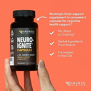 NeuroIgnite Brain Supplements for Memory and Focus Support with St Johns Wort & Ginkgo Biloba | Nootropics Brain Support Supplement | Cognitive & Memory Supplement for Brain Health | 1 Month Supply