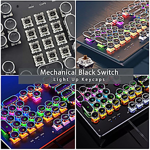 Basaltech Keyboard Wired, Typewriter Style Mechanical Keyboard with LED Backlight, Steampunk Keyboard with 104-Keys Round Keycaps, Black Switch Wired Keyboard for Computer or Mac