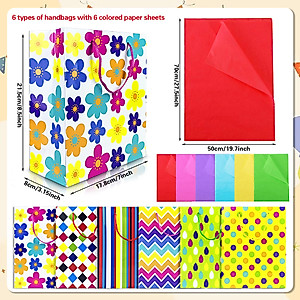 MUMULULU 6 Pack Gift Bags Medium Size with Handle and Tissue Paper Colorful Geometric Elements Pattern Gift Bags for Birthday Party Baby Shower Wedding Holiday Presents