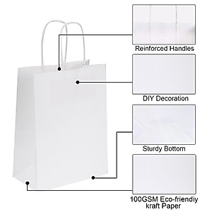 Joybe 300 Pack 6x3.25x8 Inch Small White Paper Bags with Handles Bulk, Kraft Paper Gift Bags for Birthday Party Favors Grocery Retail Shopping Business Goody Merchandise Craft Blank Sacks (300pcs)