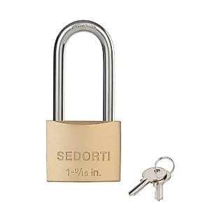 SEDORTI Weatherproof Padlock with Stainless Steel 304 Long Shackle and Solid Brass Body, 1-9/16 in. Wide, 6 Padlocks Keyed Alike, Marine Grade Rustproof Lock for Outdoors Use