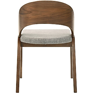 Meridian Furniture Woodson Collection Mid-Century Modern Dining Chair, Linen Textured Polyester Fabric, Walnut Veneer, Wood Legs, Set of 2, 19.88" W x 23.03" D x 30.20" H, Grey