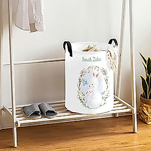 Cute Bunny Bird Personalized Custom Laundry Basket Clothes Round Storage Handle Waterproof, Custom Foldable Large Capacity and Lightweight, For Bedroom Bathroom Decoration