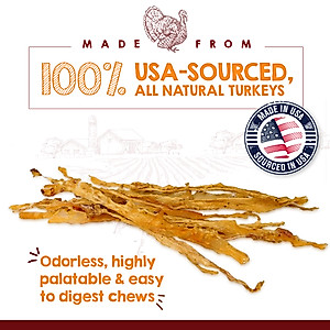 Riley's Turkey Tendons for Dogs - Dehydrated Turkey Dog Treats Made in USA - Single Ingredient Dog Treat - Turkey Tendons for Small Dogs & Large Dogs - Promotes Dog Dental Health - 12 oz