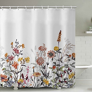 CCSYUS Shower Curtain Set with Hooks Waterproof Fabric Green Plant Floral Shower Curtain for Bathroom Bath Tub Spa Hotel 72 x 78 Inches