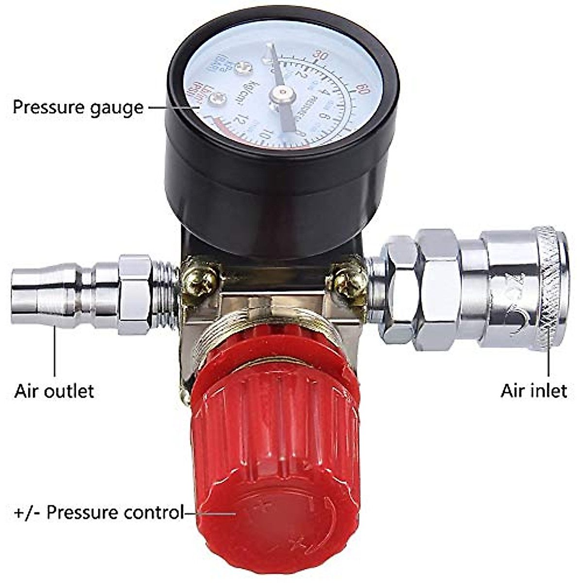 Preciva Air Compressor Pressure Regulator with Dial Gauge, 0-175 PSI Air Gauge for Air Compressor and Air Tools (Four Way Valve)