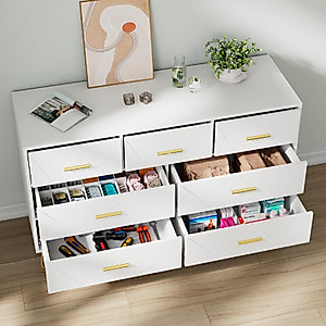 CARPETNAL White Dresser for Bedroom, 7 Drawer Dresser with Wide Drawers and Metal Handles, Wood Dressers & Chests of Drawers for Hallway, entryway.