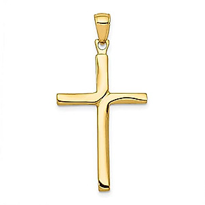14k Yellow Gold Finish Accent Stick Cross Religious Pendant Charm Necklace Latin Fine Jewelry For Women Gifts For Her