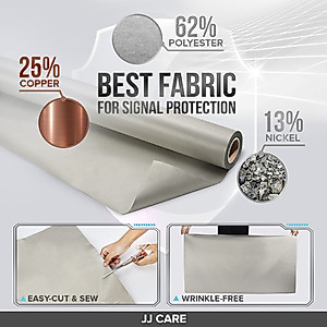 JJ CARE Faraday Fabric [Pack of 1, 44" x 39" Faraday Cloth + 1" x 24" Long Faraday Tape + Instructions] - Military Grade Shielding Fabric from Signals, Bluetooth, GPS, Signal Blocker, WiFi Jammer
