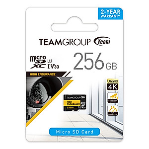 TEAMGROUP HIGH Endurance 256GB Micro SDXC UHS-I U3 V30 4K 100MB/s (Designed for Monitoring) Stable Durable Long Lasting Flash Memory Card, Support 4K & Full HD Video Recording TTUSDX256GIV3002