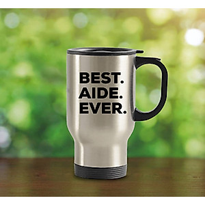 SpreadPassion Best Aide Ever Travel Mug - Gift For Teachers Nurses Aide Hospice Bus Home Health Certified Driver Aid - Present Gift Idea