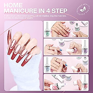 Morovan Dip Powder Liquid Set with Activator Base Top Coat and Dipping Powder Brush Saver 4pcs 0.5oz for Dip Powder Nail Kit