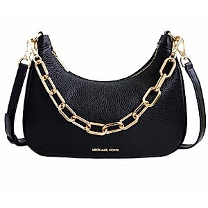 Michael Kors Ladies Shoulder Bag Cora Large Leather Chain Zip Pouchette (Black)