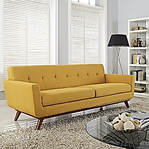 Modway Engage Mid-Century Modern Upholstered Fabric Sofa in Citrus