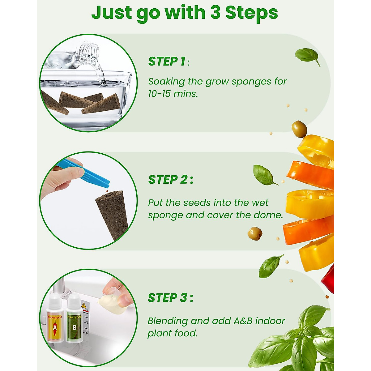 68pcs Hydroponic Pods Kit for Aerogarden, Grow Anything Kit, Indoor Garden Accessories - Compatible with All Brands (30 Grow Sponges, 12 Grow Baskets, 12 Grow Domes, 12 Pod Labels, 1 A&B Plant Food)