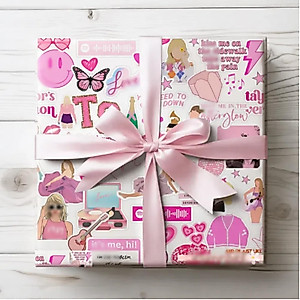Kakbpe Christmas Wrapping Paper Sheet - 5 Sheets Folded Flat, 20.8 Inch X 30 Inch Per Sheet, Folded flat sheets Pink for Popular Singer Fans Girls