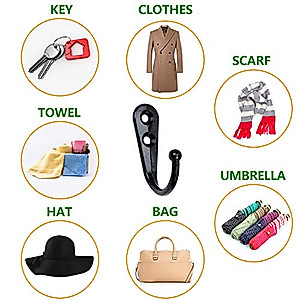 36 Pieces Coat Hooks Wall Mounted Robe Hook Single Coat Hanger No Scratch and 72Pieces Screws Black (Black)