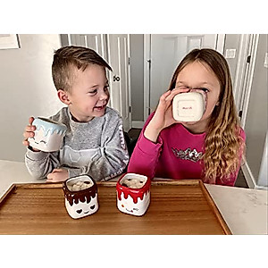 Gem Wares Hot Chocolate Shaped Marshmallow Mugs Set of 4 Kids Hot Cocoa Mugs with Unique Emojis and an Interactive Card Game, Fun Marshmallow Cups for Hot and Cold Drinks