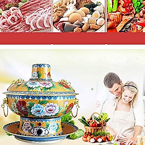 Chafing Dishes Casserole Pot For Hob And Oven Creative Cloisonne Copper Hot Pot Electric Copper Hot Pot Household Charcoal Copper Pot Retro Hot Pot (Color : Yellow, Size : 32cm)