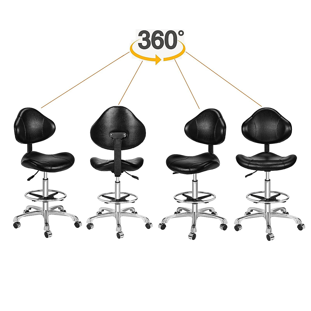 Kaleurrier Ergonomic Drafting Chair with Back Support,Multi-Functional Height Adjustable Swivel Rolling Stool,Multi-Purpose Home Office Desk Chair (White)