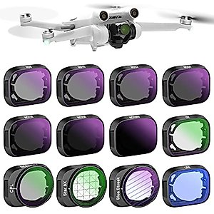 NEEWER Effects Filters and ND Filters Compatible with DJI Mini 3/Mini 3 Pro, 12 in 1 Includes ND8/16/32/64/128/256/ND1000/UV/CPL/Blue Streak Anamorphic/Light Pollution Reduction/Star Filters