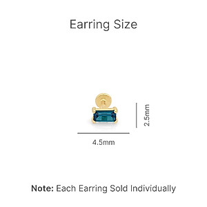 14k Solid Gold Baguette Cut Blue Topaz Gemstone Birthstone CZ Solitaire Stud Earring Piercing Internally Threaded Cartilage Tragus Helix Conch Stud Screw On Flat Back Piercing Jewelry Women Men Girl