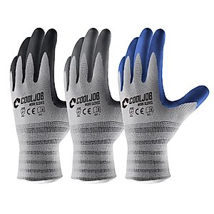 COOLJOB Unisex Work Gloves, Gray, Small (Pack of 3)