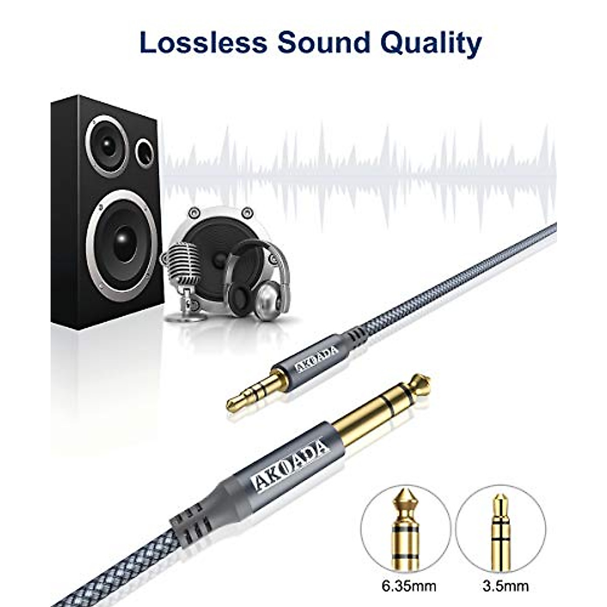 AkoaDa 1/4 to 1/8 Cable Stereo Audio Cable 【10ft】6.35mm 1/4" Male to 3.5mm 1/8" Male TRS Bidirectional Stereo Audio Cable Jack for Guitar, iPod, Laptop, Home Theater Devices, Amplifiers(Grey)