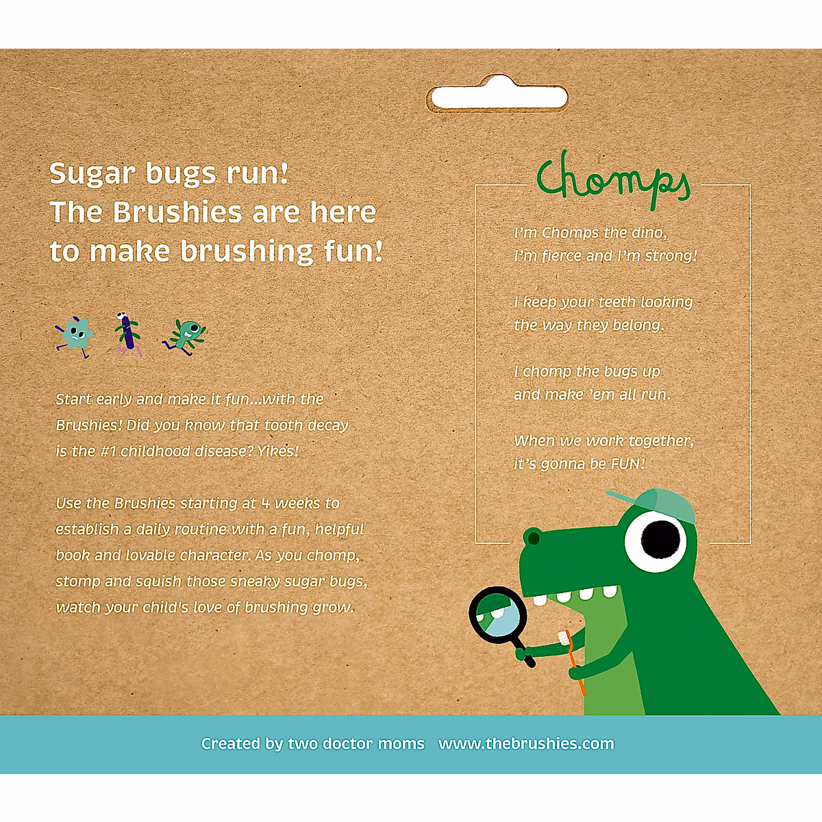 The Brushies Chomps The Dino Baby & Toddler Toothbrush & Storybook Set/Dental Item and Book/Youth Tooth & Gum Care/Ages 4 Weeks to 4 Years