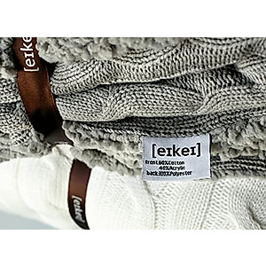 Cable Knit Sherpa Oversized Throw Reversible Blanket Faux Sheepskin Lined Cozy Cotton Blend Sweater Knitted Afghan in Grey White or Turquoise Blue (Off White)