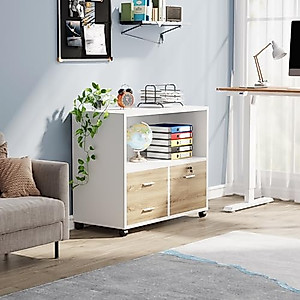 Tribesigns 3 Drawer File Cabinet with Lock, Mobile Lateral Filing Cabinet with Rolling Wheels, Large Printer Stand with Open Storage Shelves for Home Office