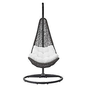 Modway Abate Wicker Rattan Outdoor Patio Porch Lounge Swing Chair Set with Stand in Gray White