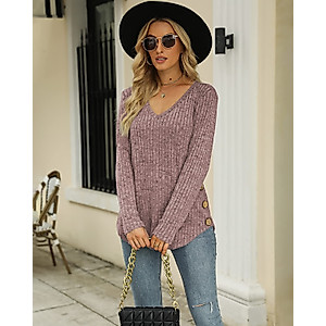 Womens Tops Long Sleeve Shirts V Neck Sweatshirts Fall Outfits Fashion 2023 Ladies Sweaters Pink Large