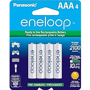 Eneloop Panasonic BK-4MCCA4BA AAA 2100 Cycle Ni-MH Pre-Charged Rechargeable Batteries, 4-Battery Pack