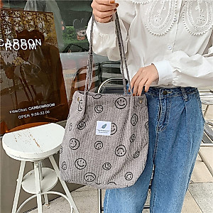 JARKJARD Corduroy Tote Bag Aesthetic Cute Tote Bags Large School Shoulder Bags for Teen Girls Trendy Stuff(Grey)