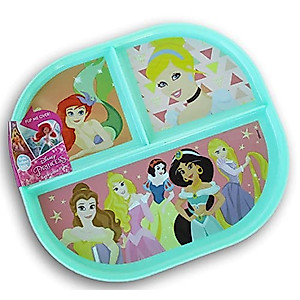 Reversible Princess BPA Free Plate - Features Ariel, Cinderella, Belle, Jasmine, Snow White, Rapunzel, and More - 8 x 7 Inches