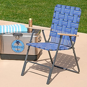 Garden Elements Folding Outdoor Patio/Lawn Pool Chair Grey with Blue Woven Fabric and Arm Rests (2 Pack)
