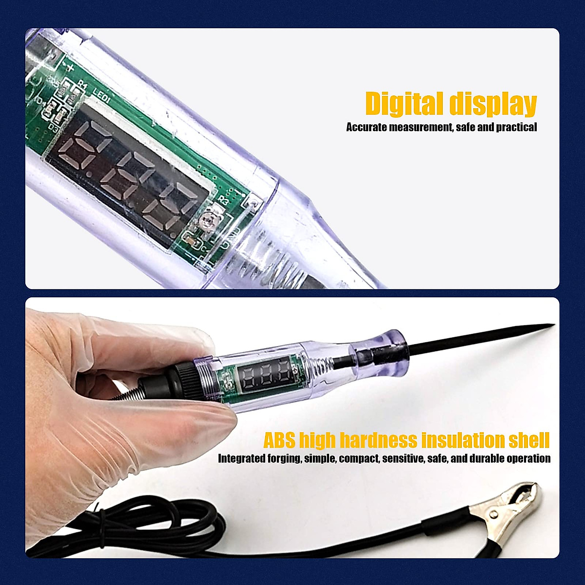 Sodcay 1 PC Automotive Test Light Digital LED Circuit Tester, DC 3V/6V/12V/24V Inductive Test Pen with 70.8 Inches Retractable Spring Wire, for Checking Vehicle Car Truck Motorcycle (Black & Red)